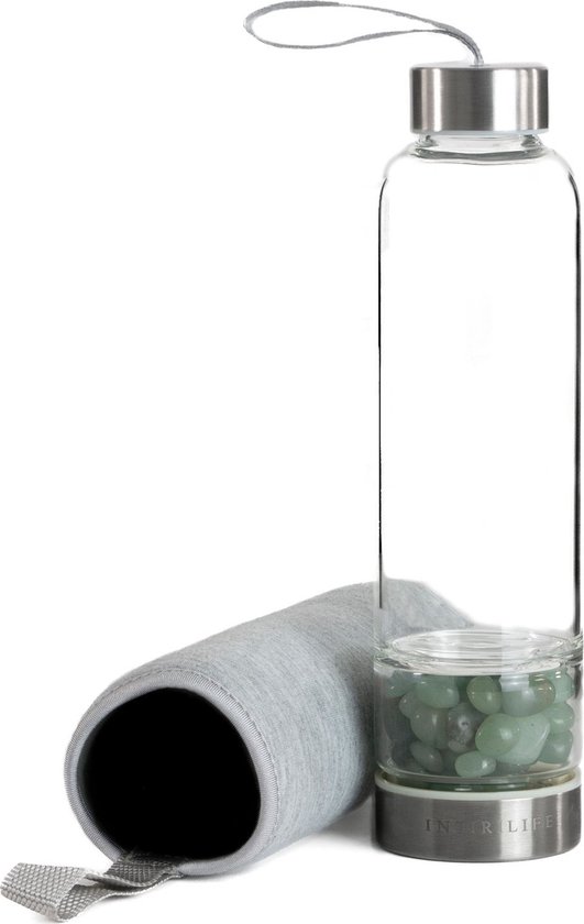 Intirilife Waterfles met geneeskrachtige stenen en Grijze tas ...