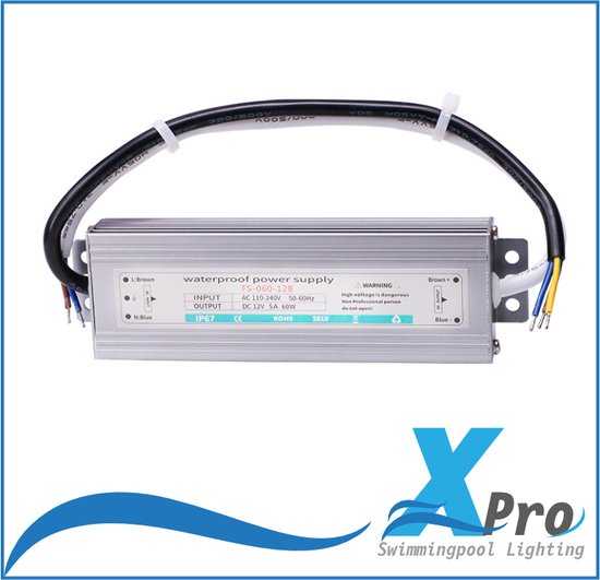 Ultra Dunne LED driver 12 Volt DC - 5A | 60 Watt | Waterproef IP67 | bol