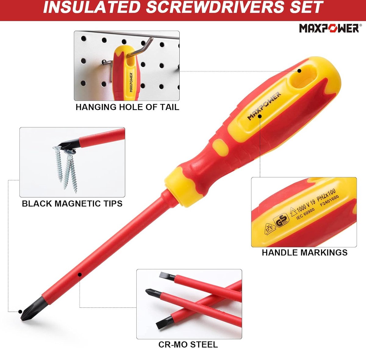 schroevendraaierset, 7 stuks, 1000 V, elektrische schroevendraaierset ...