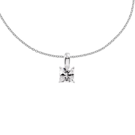Diamonfire - Zilveren collier met hanger 45 cm - Vierkant - Chaton ...