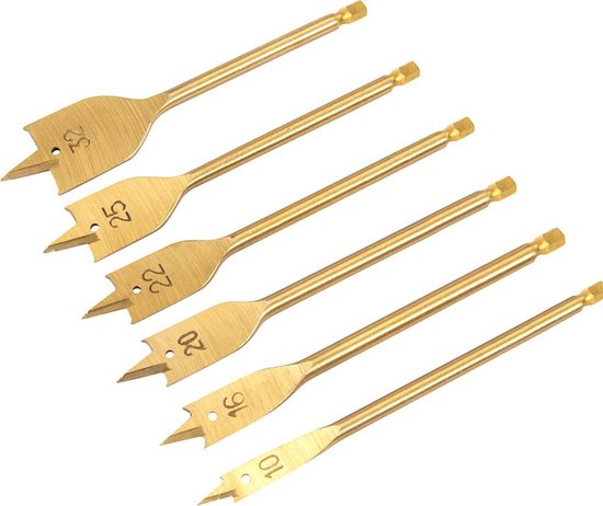 Speedboor / houtboor titanium coated set 6 delig maat 10 16 20 22 25 en ...