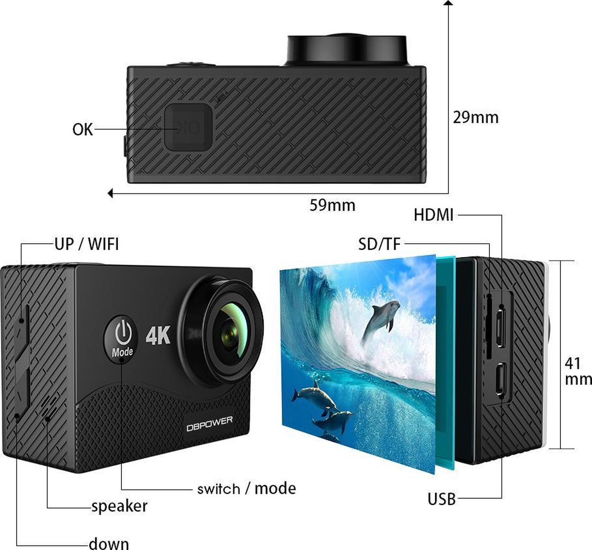 DBPOWER Q8 4K Action Cam met Accessoires| Sony IMX 179 sensor | 30FPS ...