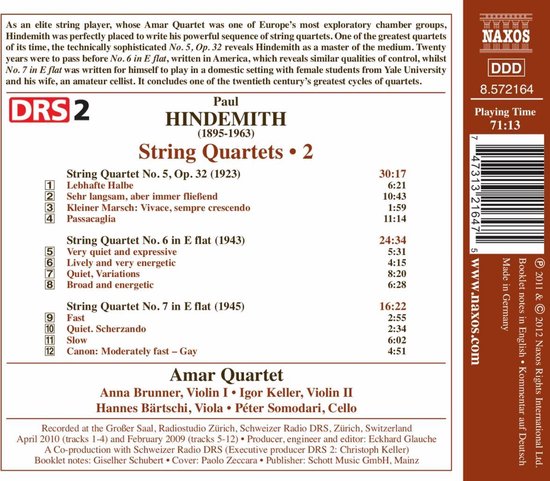 Amar Quartet - Hindemith: String Quartets Nos. 5, 6 & 7 (CD), Amar Quartet | Muziek | bol.com