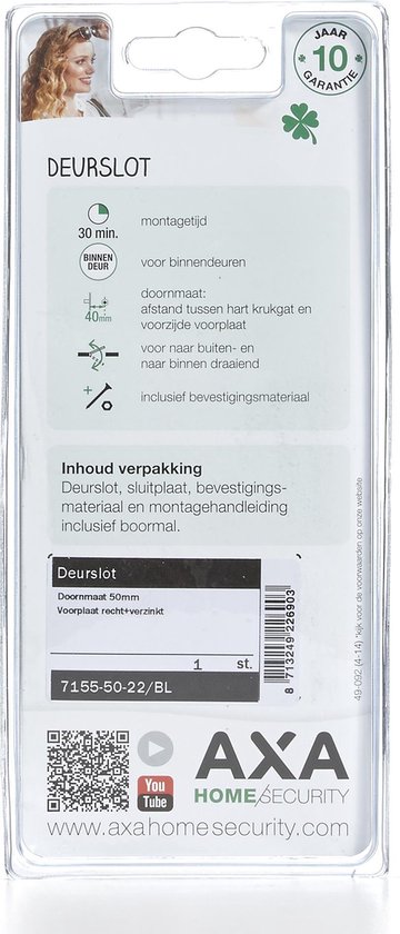 AXA Loopslot - Model 7155 - Insteekslot - Slot voor binnendeuren ...