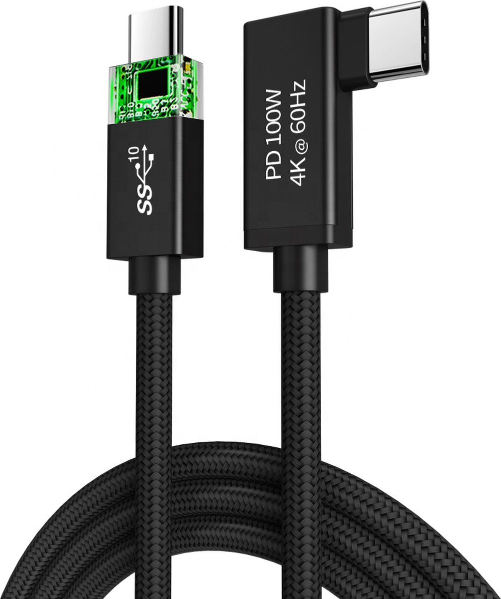 NÖRDIC USBC-N1111 USB-C naar USB-C kabel - Haakse connector - USB3.2 ...