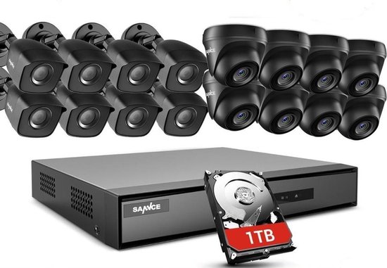 Ariko Sannce Camera CCTV systeem,16 x Zwarte hoge kwaliteit 3MP ...