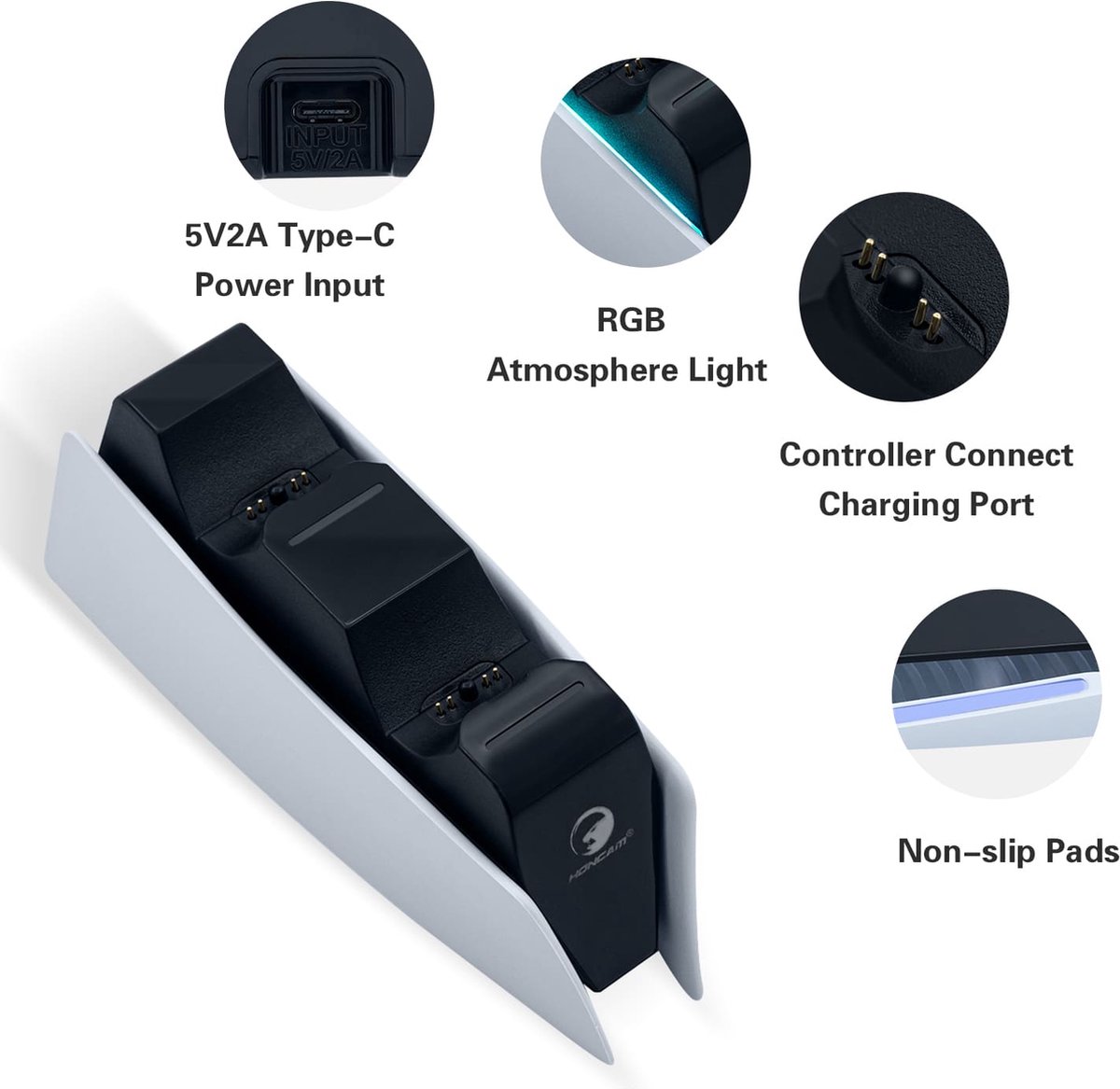 Charging Station geschikt voor Playstation 5 wit met RGB kleurenlicht ...