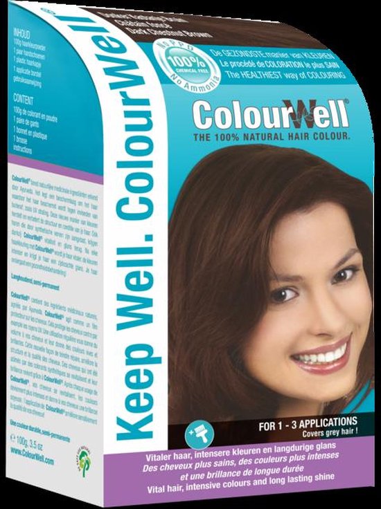 Colourwell 100% Natuurlijke haarkleur donker kastanje bruin 100 Gram | bol