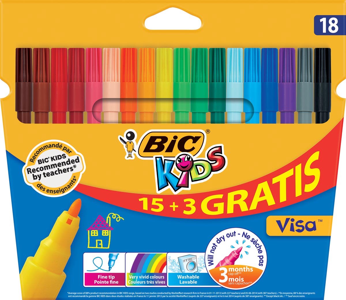 Bic Kids viltstiften Visa, ophangdoosje met 15 + 3 gratis | bol.com