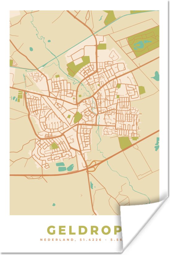 Poster Geldrop - Kaart - Plattegrond - Stadskaart - 20x30 cm | bol
