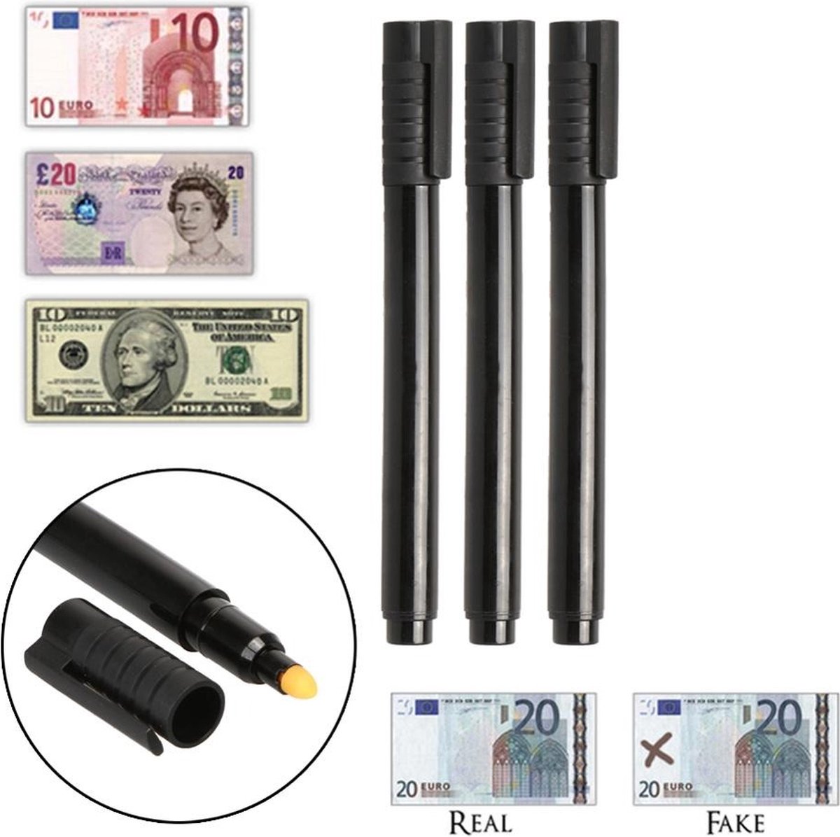 Vals geld pen - vals geld detector - vals geld tester - 3 stuks | bol