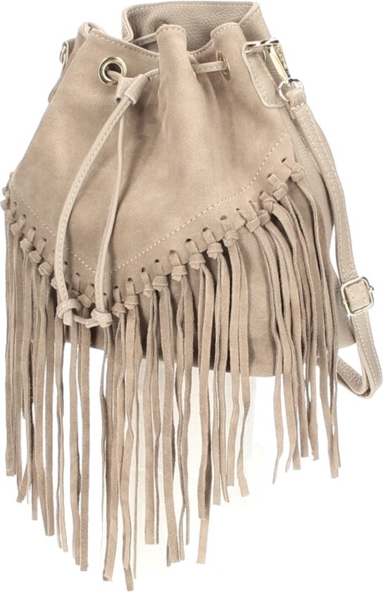 ELLA Italiaanse suède tas - Franjetas - Taupe - Boho stijl - Ibiza ...