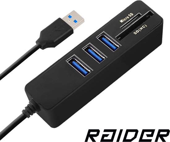 RAIDER 2-in-1 USB 3.0 HUB & CARDREADER - Voor SD/SDHC/Micro-SD ...