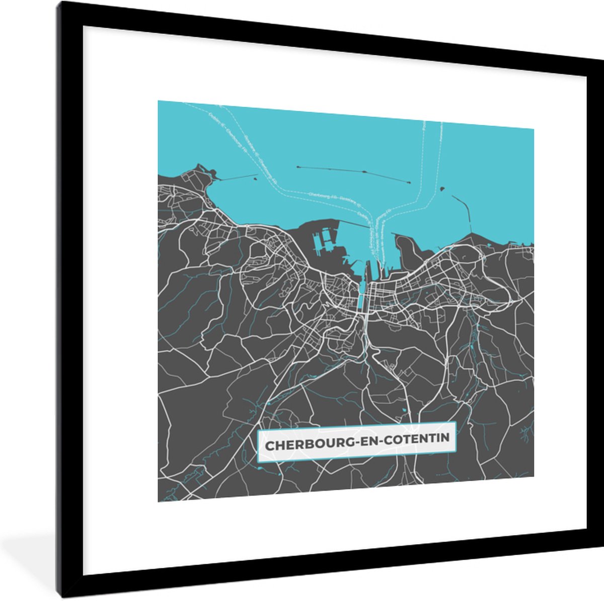Fotolijst incl. Poster - Cherbourg-en-Cotentin – Plattegrond ...
