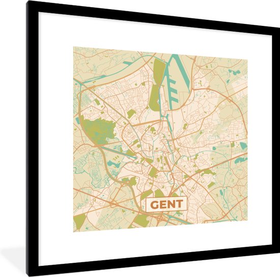 Fotolijst incl. Poster - Kaart - Gent - Vintage - Plattegrond ...