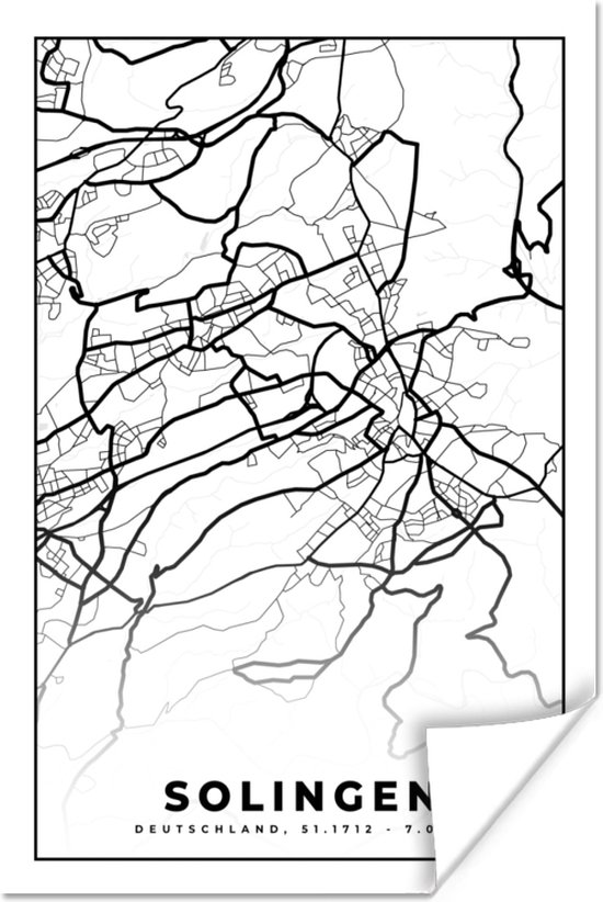 Poster Solingen - Plattegrond - Kaart - Stadskaart - 40x60 cm | bol