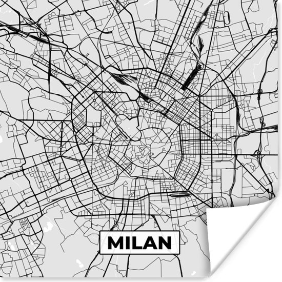 Affiche Milan - City Map - Zwart Wit - Plan d'étage - Carte - 100x100 ...