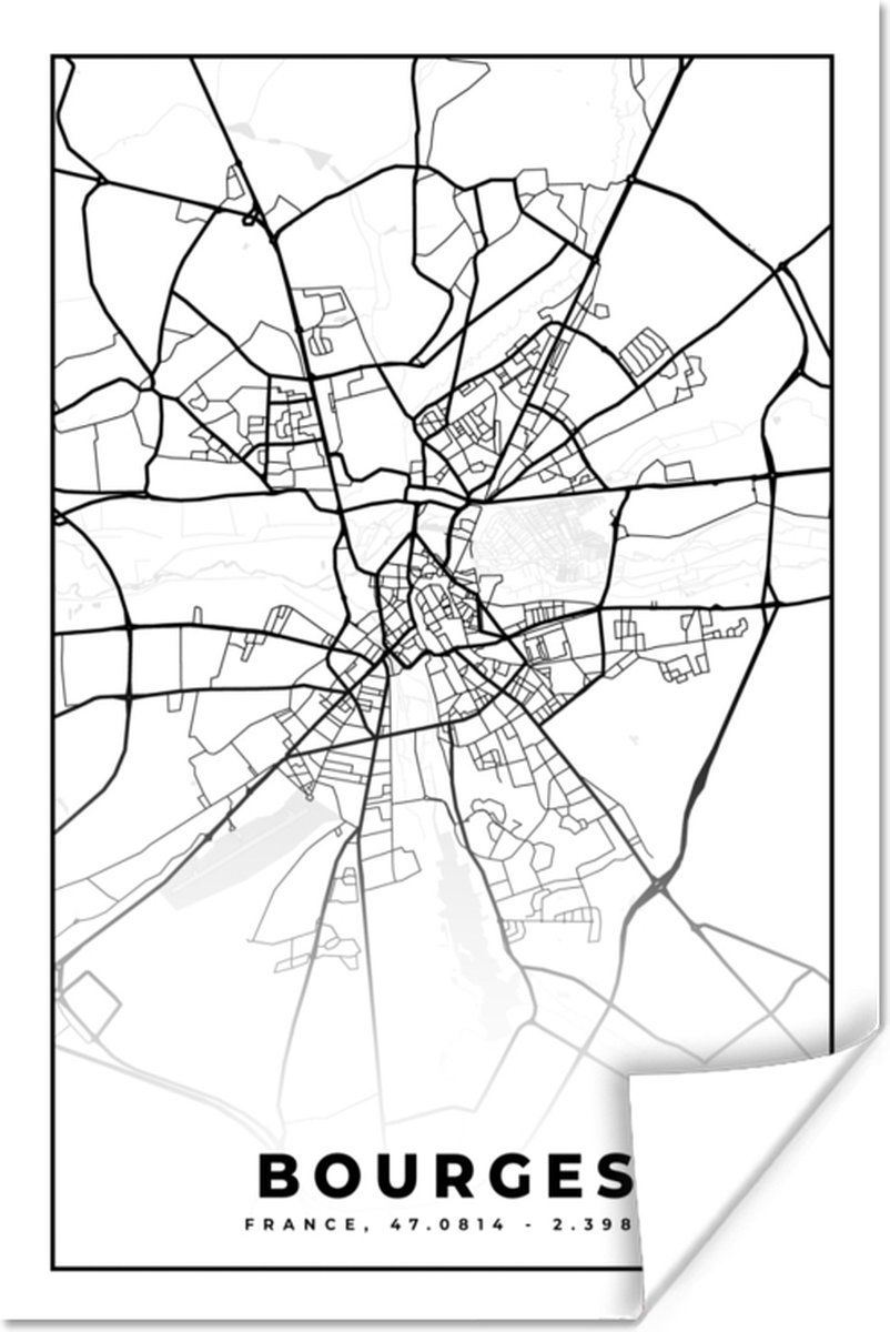 Affiche Plan de ville - Plan - Bourges - Carte - France - Zwart et ...