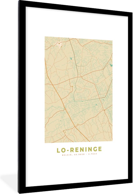 Fotolijst incl. Poster - België - Lo-Reninge - Plattegrond - Kaart ...