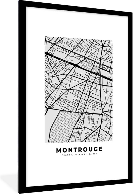 Fotolijst incl. Poster - Frankrijk – Montrouge – Stadskaart ...