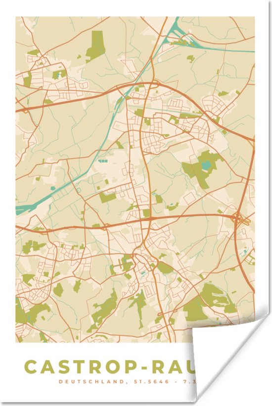 Poster Plattegrond - Castrop-Rauxel - Kaart - Stadskaart - Vintage ...