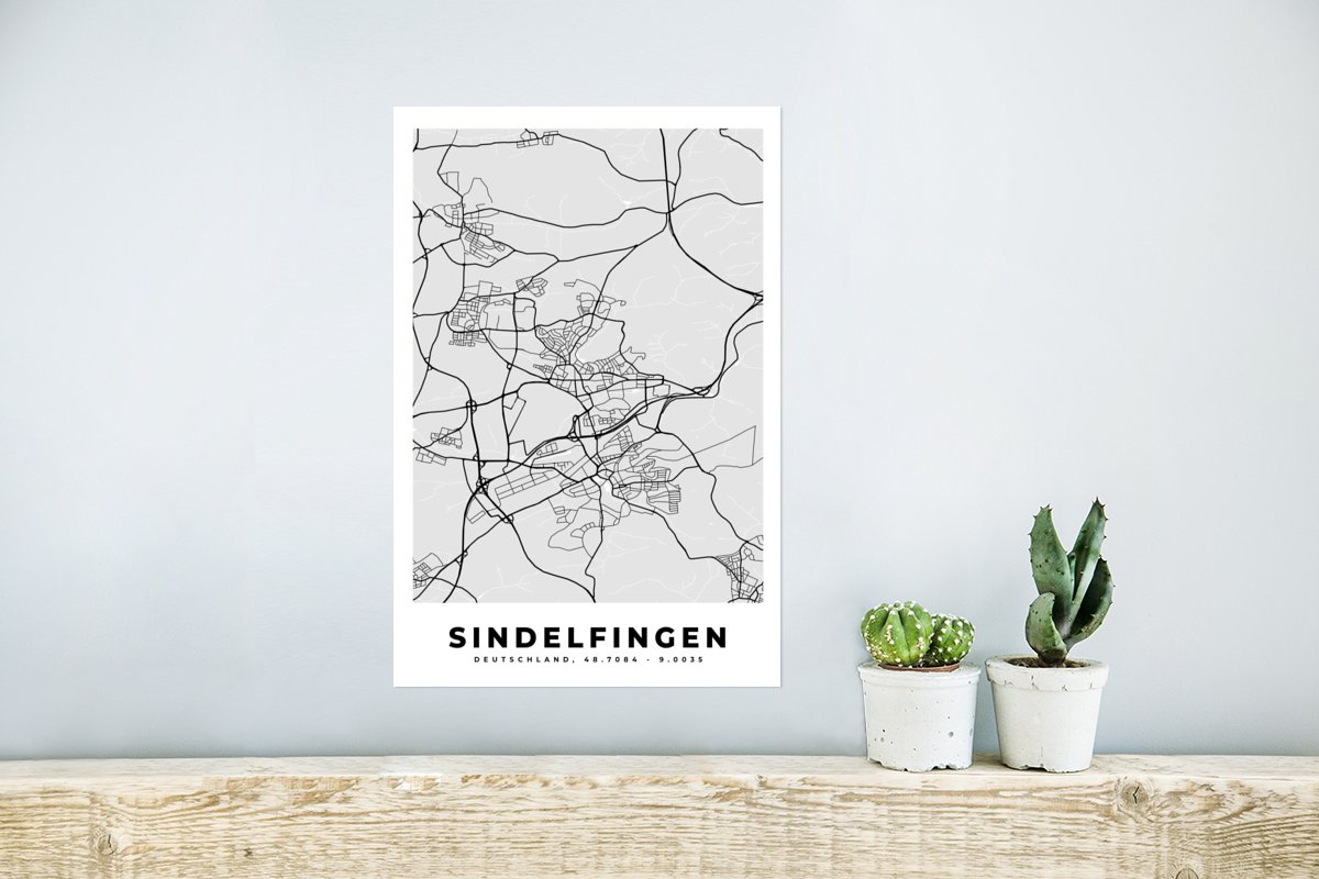 Poster Plattegrond - Duitsland - Sindelfingen - Stadskaart - Kaart ...