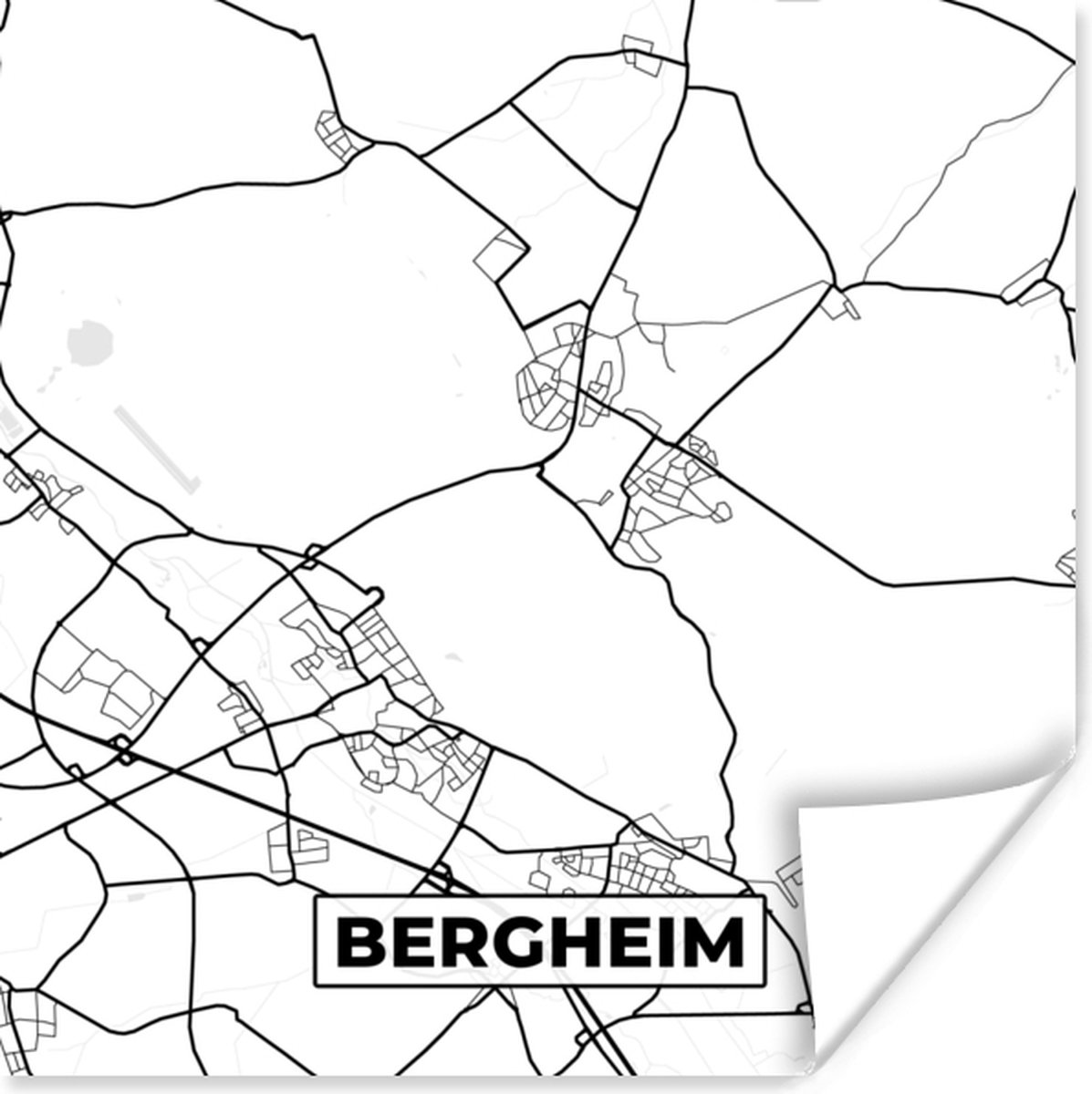 Poster Kaart - Plattegrond - Bergheim - Stadskaart - 100x100 cm XXL ...