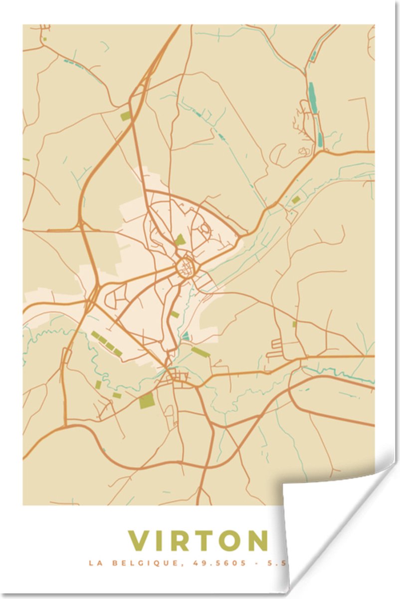 Poster Kaart - Retro - Vintage - Virton - Plattegrond - Stadskaart ...