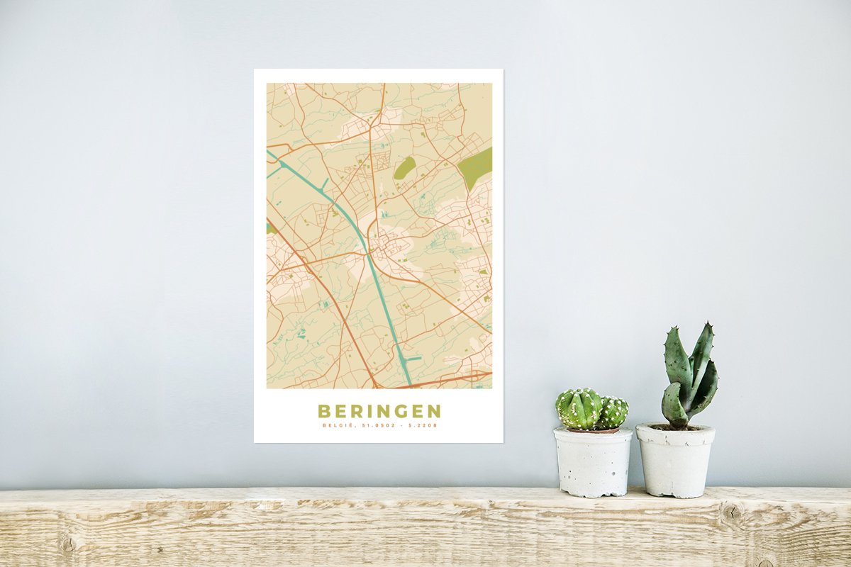 Poster Stadskaart - Plattegrond - Kaart - België - Beringen - 20x30 cm ...