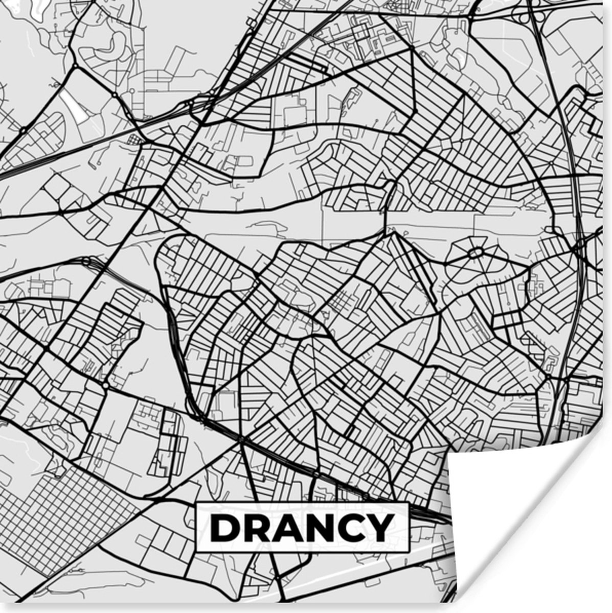 Poster Kaart - Stadskaart - Drancy - Plattegrond - Frankrijk - 50x50 cm ...
