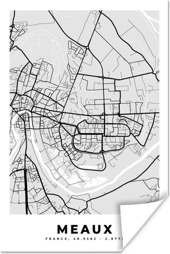 Poster Kaart - Frankrijk - Stadskaart - Plattegrond - Meaux - 40x60 cm ...