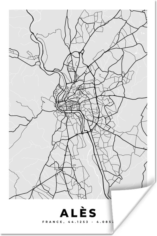 Poster Kaart – Stadskaart – Alès - Plattegrond – Frankrijk - 60x90 cm | bol