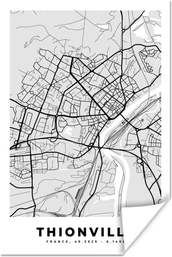 Poster Thionville - Plattegrond - Frankrijk - Kaart - Stadskaart ...