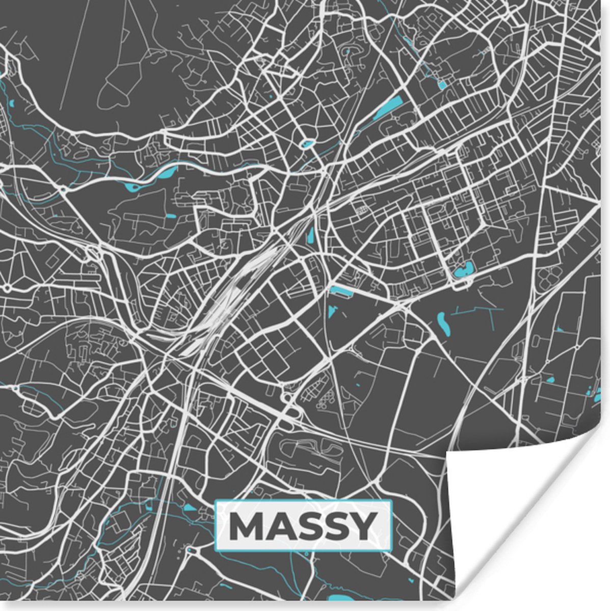 Poster Frankrijk - Massy - Plattegrond - Kaart - Stadskaart - 30x30 cm ...