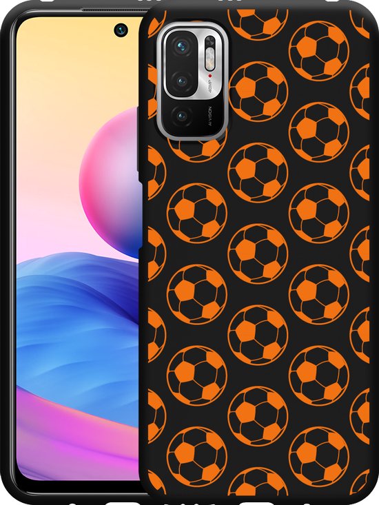 Redmi Note 10 5G Hoesje Zwart Orange Soccer Balls - Designed by Cazy ...