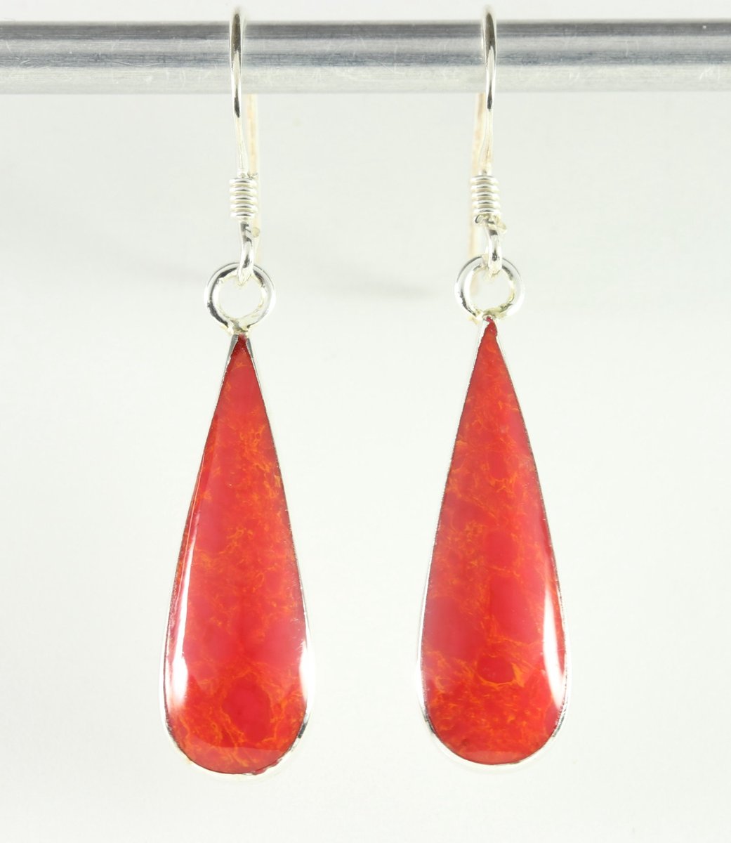 Druppelvormige zilveren oorbellen met rode koraal steen | bol.com