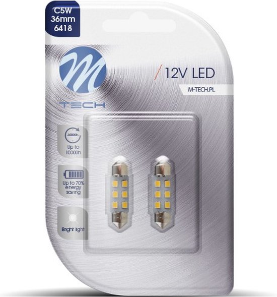 M-Tech LED C5W 12V 36mm - Basis 6x Led diode - Wit - Set | bol