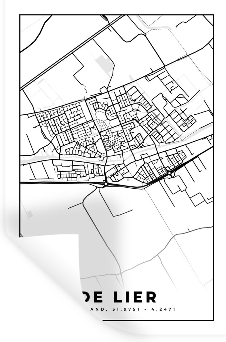 Muurstickers - Kaart - De Lier - Plattegrond - Stadskaart - 80x120 cm ...