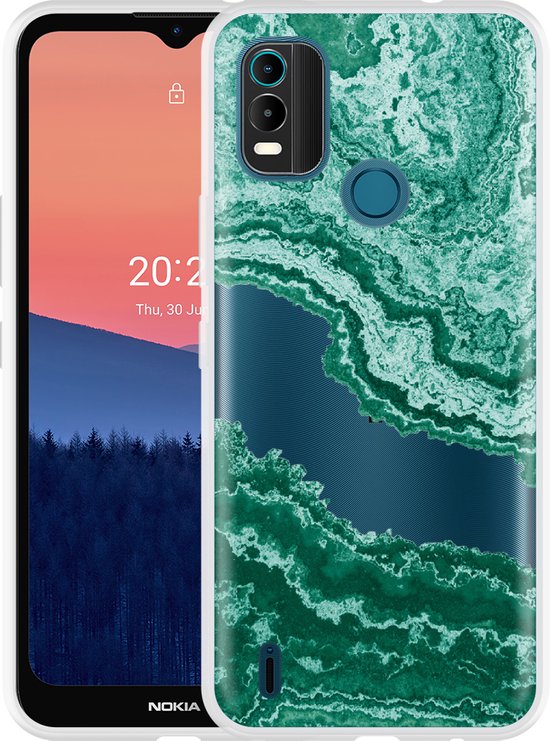 Nokia C21 Plus Hoesje Turquoise Marble Art - Designed by Cazy | bol.com