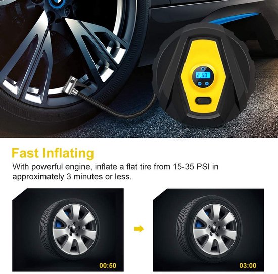 Blinken Auto-luchtpomp, 12V-luchtcompressor Bandenpomp Compressor ...