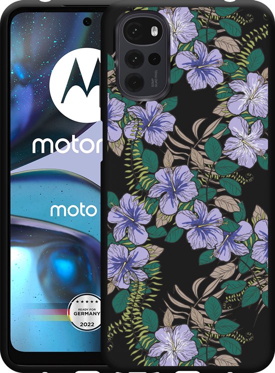 Hoesje geschikt voor Motorola Moto G22 Zwart Purple Flowers | bol