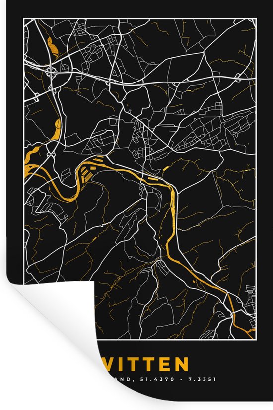 Muurstickers - Sticker Folie - Witten - Goud - Stadskaart - Plattegrond ...
