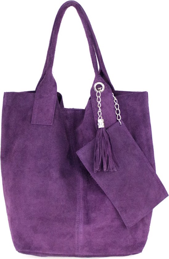 ALICE Italiaanse suède tas - Shopper in een mooie kleur paars met extra ...