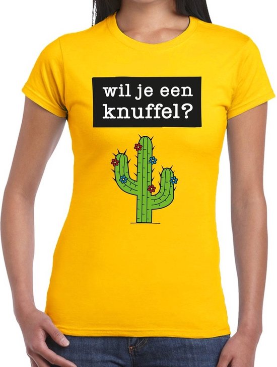 Wil je een knuffel tekst t-shirt geel dames - dames shirt Wil je een ...