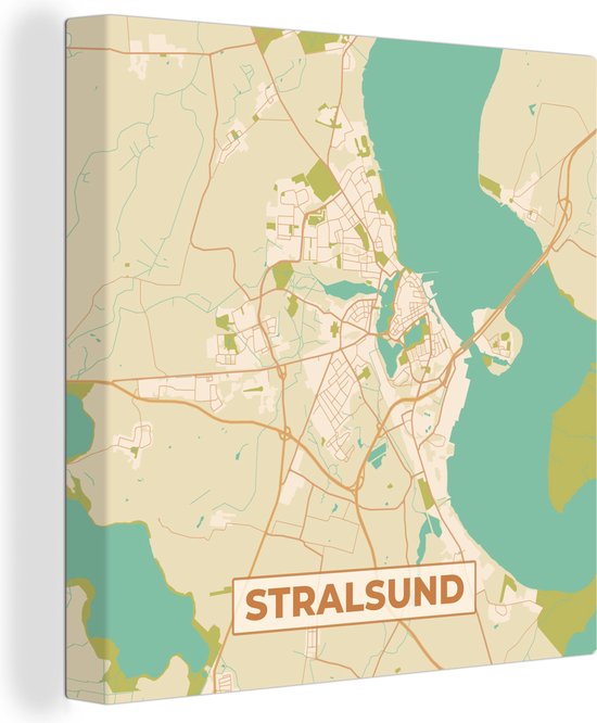Canvas Schilderij Stralsund - Kaart - Vintage - Stadskaart ...