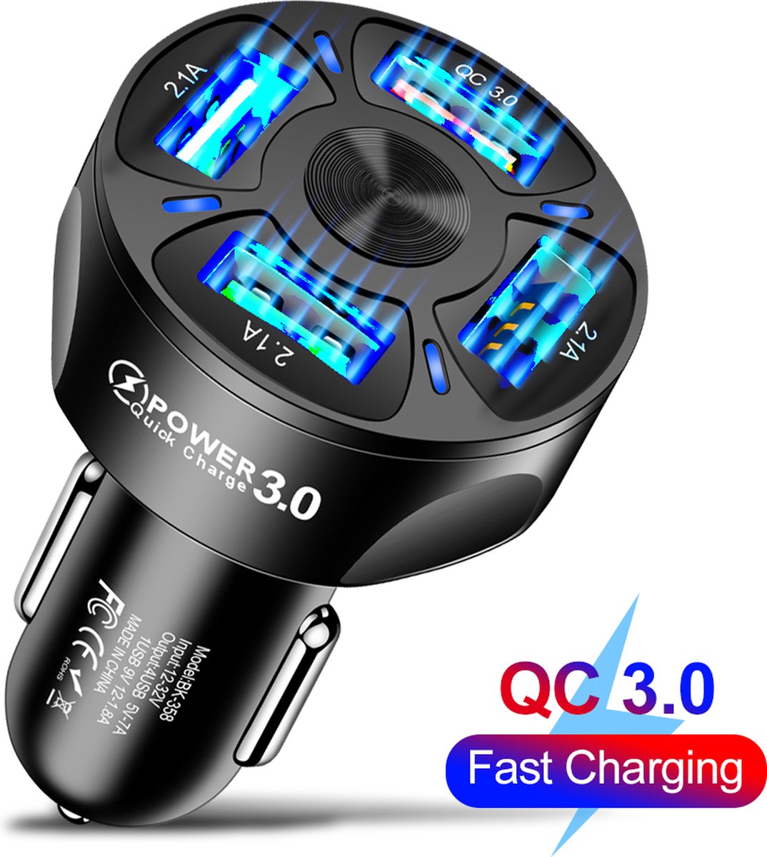 Auto oplader - USB lader 4 poorten - USB lader auto - auto accessories ...