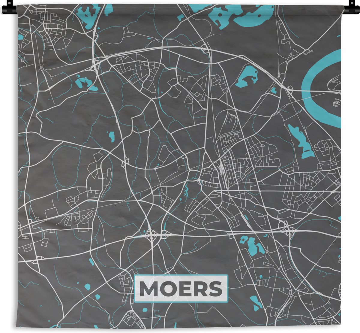 Wandkleed - Wanddoek - Plattegrond – Moers – Blauw – Stadskaart – Kaart ...