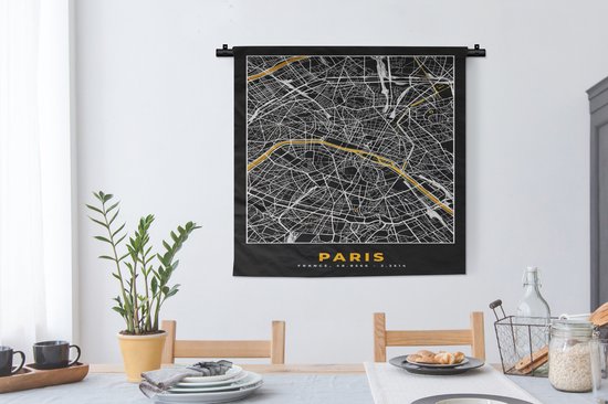 Wandkleed - Wanddoek - Paris - Stadskaart – Plattegrond – Kaart ...