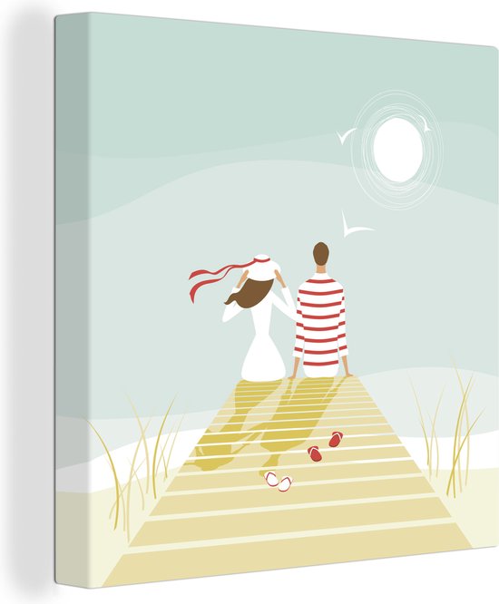 Canvas Schilderij Een illustratie van een stel op een steiger - 90x90 ...