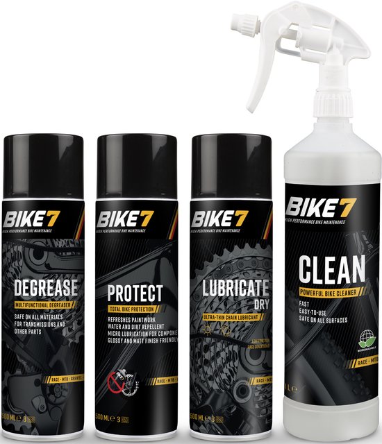 Bike7 "Voordeelpakket" Clean 1L + Degrease 500 ml + Protect 500ml + Lubricate Dry 500ml | bol
